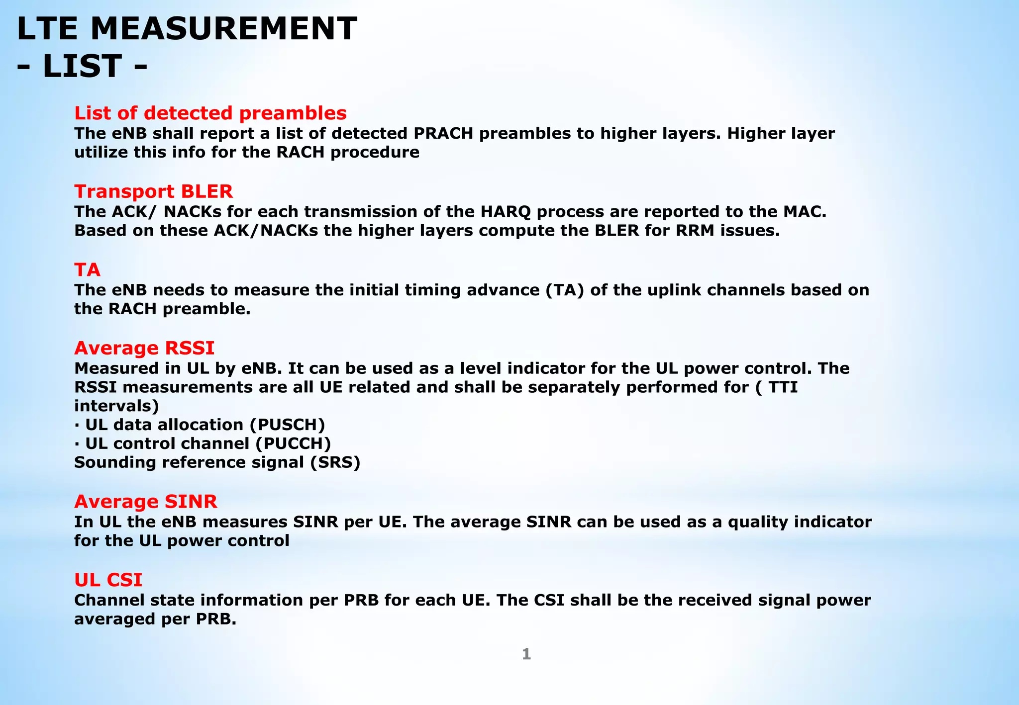 Radio Measurements in LTE | PPTX