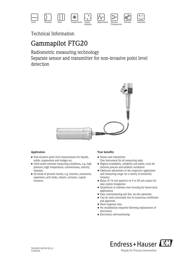 Radiometric measuring technology-Gammapilot FTG20 | PDF