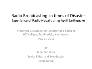 Radio Broadcasting in times of Disaster: Experience of Radio Nepal ...