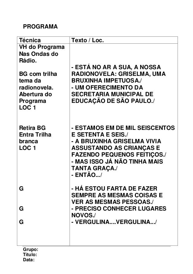 Radionovela griselma, uma buxinha impetuosa roteiro