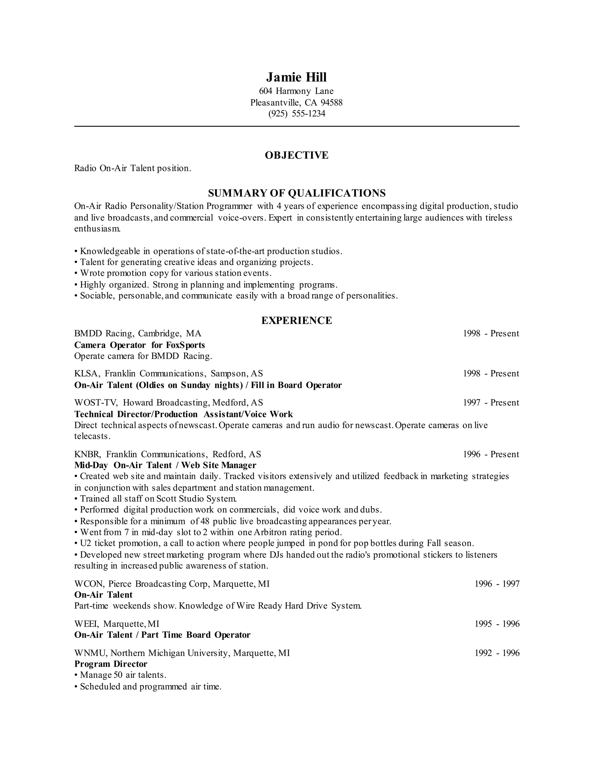 Radio on air talent CV template | DOCX