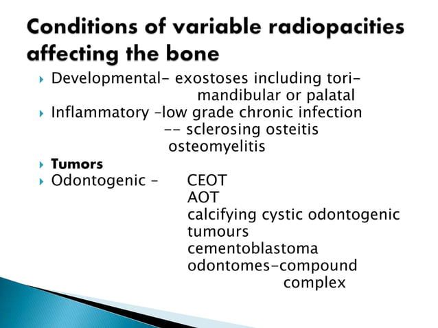 Radiopacities of jaws | PPTX | Bone and Joint Conditions | Diseases and ...