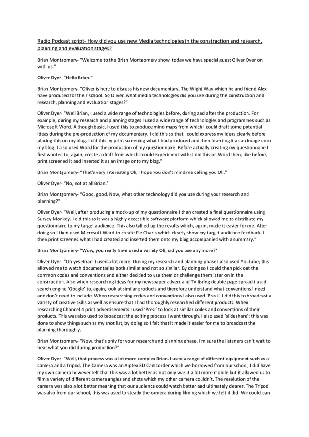 Radio podcast script | DOCX | Video Production | Content Production