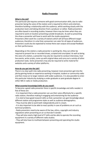 Radio presenter job | DOC