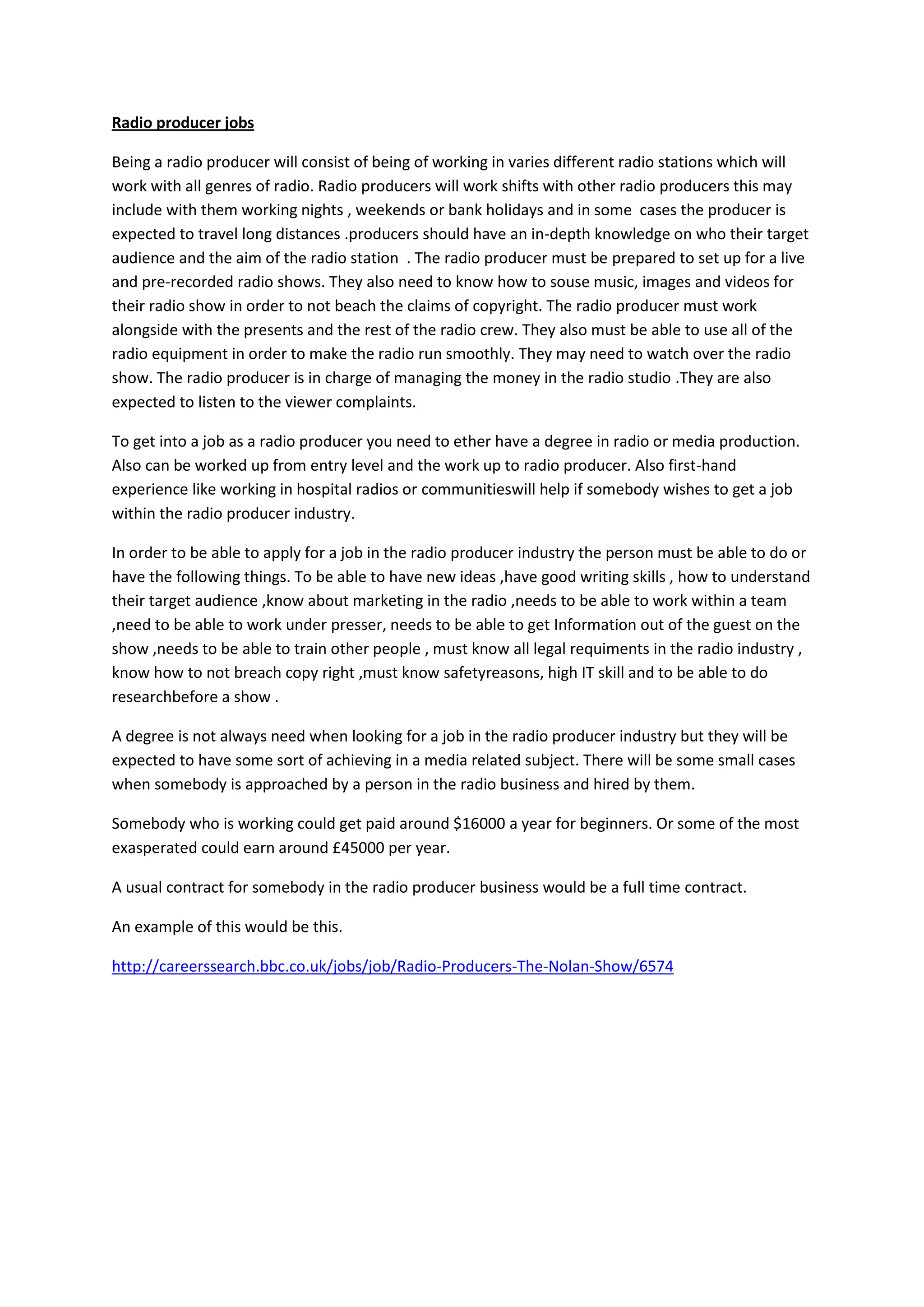 Radio producer jobs | DOCX