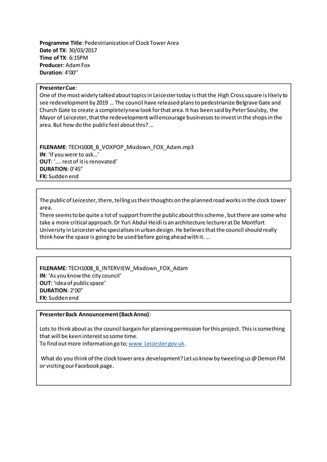 Radio production script | DOCX