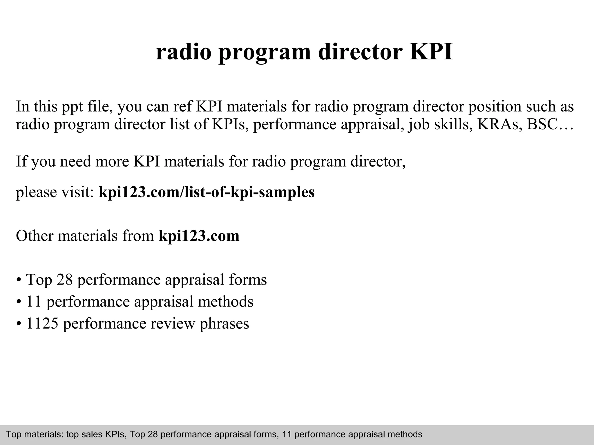 Radio program director kpi | PPT | Resume Writing and Advice | Job Search