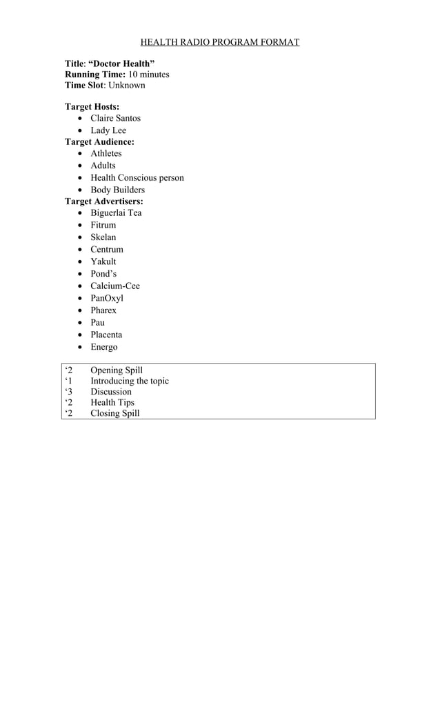 Radio program format | DOC | Talk Show | Genres
