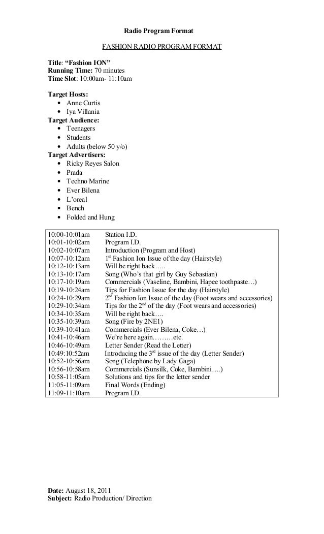 Radio Program Format Radio Program Format