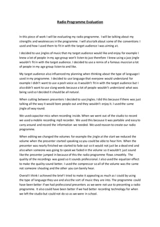 Radio programme evaluation EF | DOCX