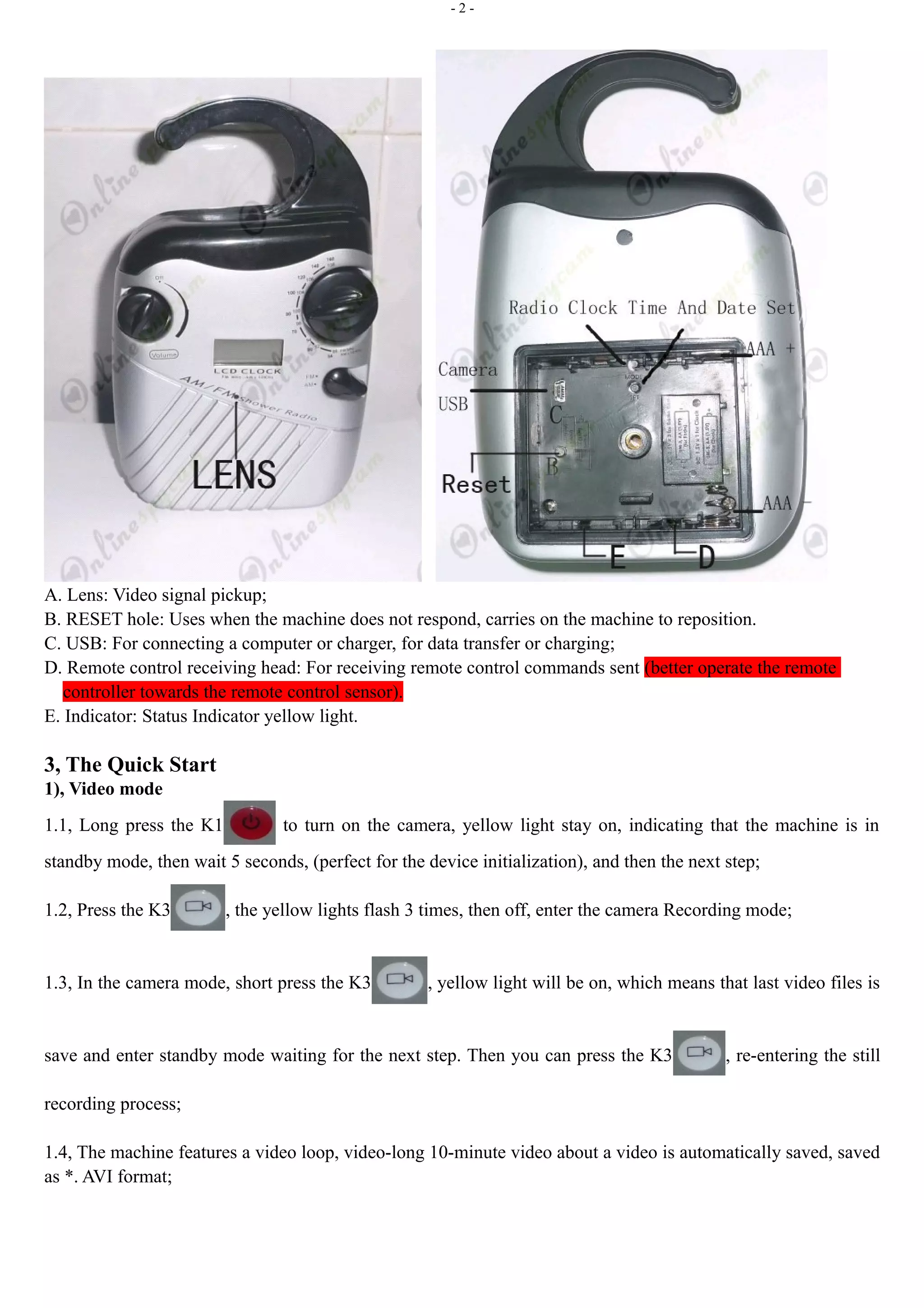 Spy camera Radio spy camera user guide (ey-wradio003) | DOC