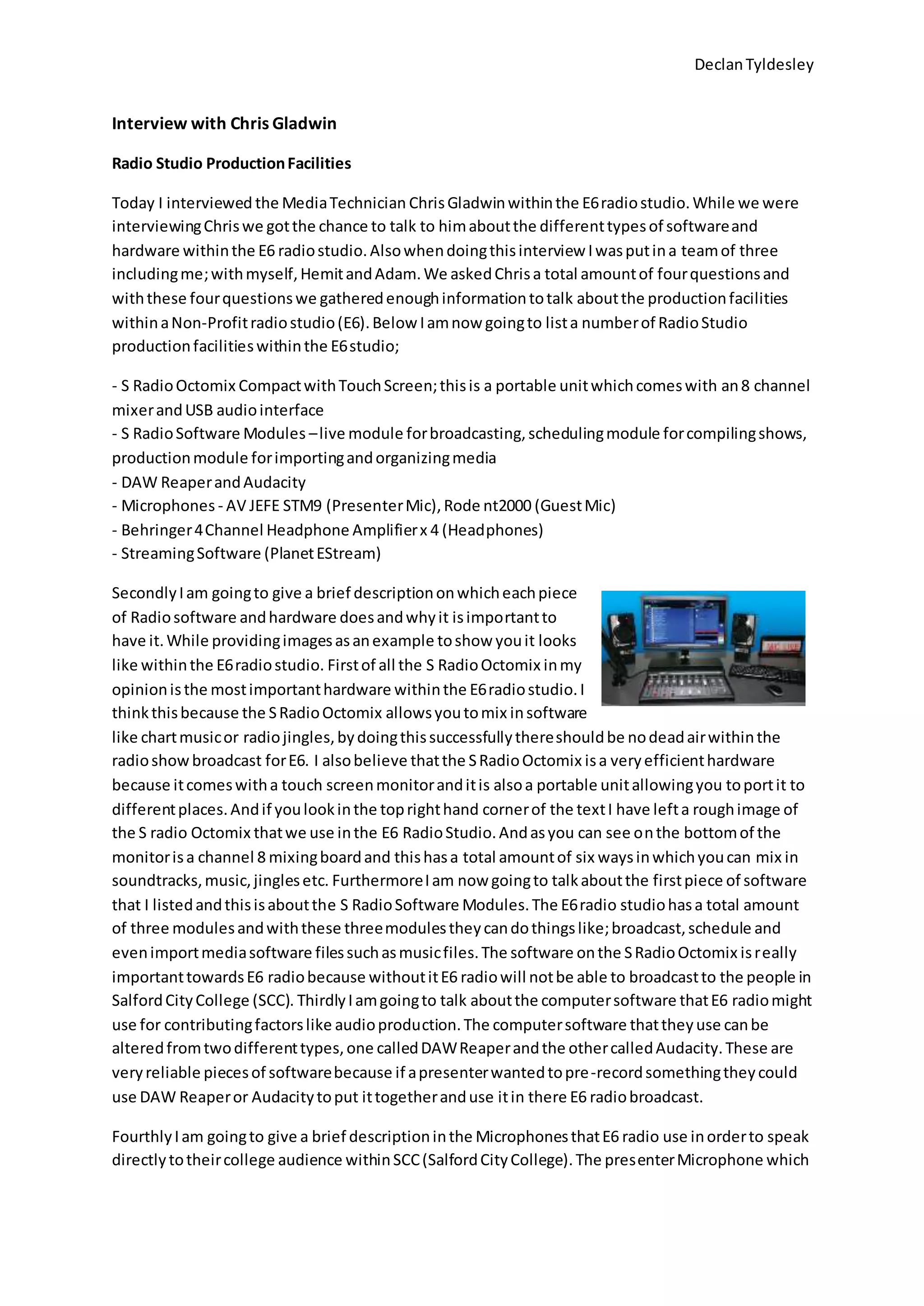 Radio Studio Production Facilities - E6 and RPC Audio | DOCX | Digital ...