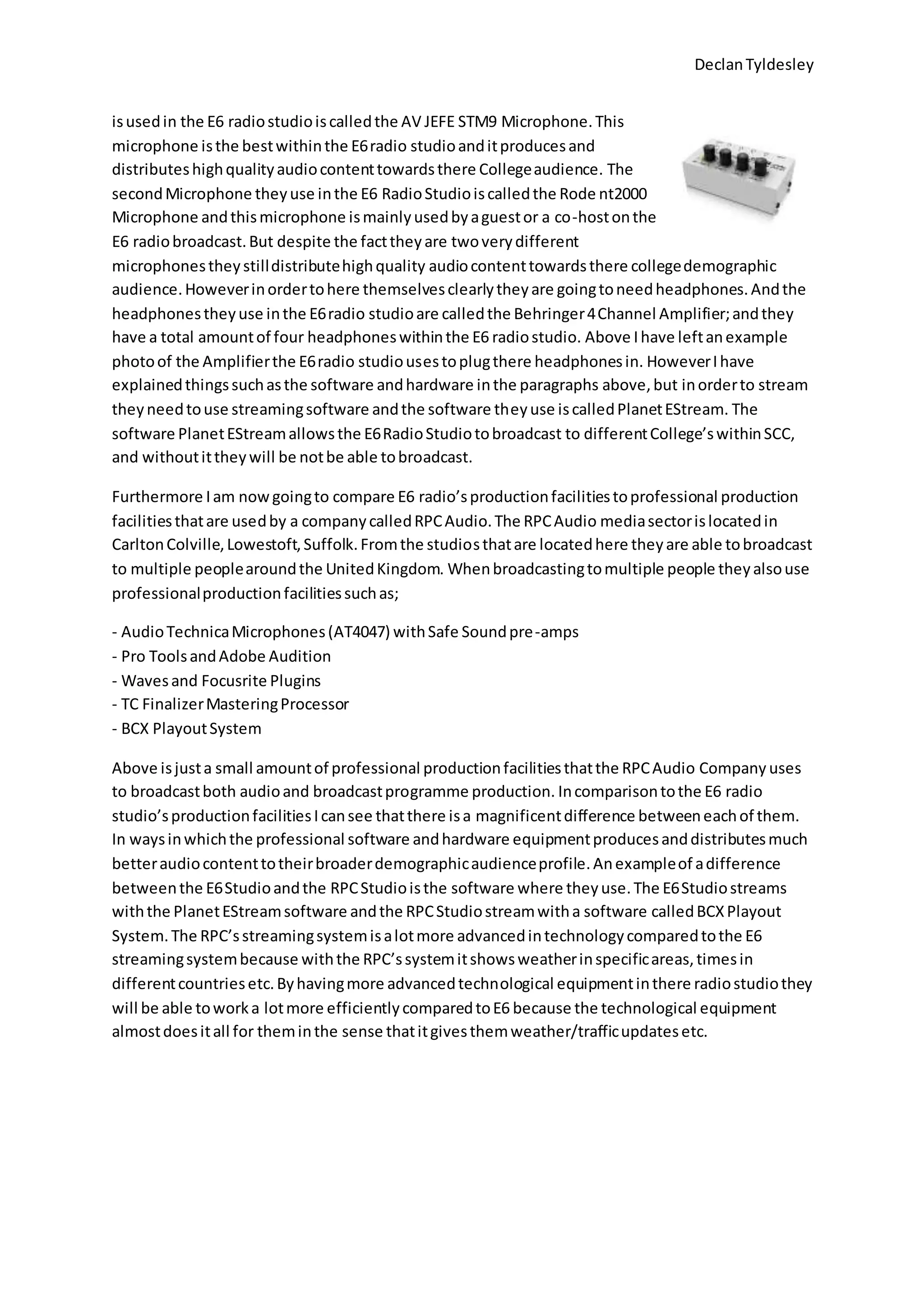 Radio Studio Production Facilities - E6 and RPC Audio | DOCX | Digital ...