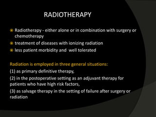 Radiotherapy and chemotherapy in Oral cancer management | PPTX