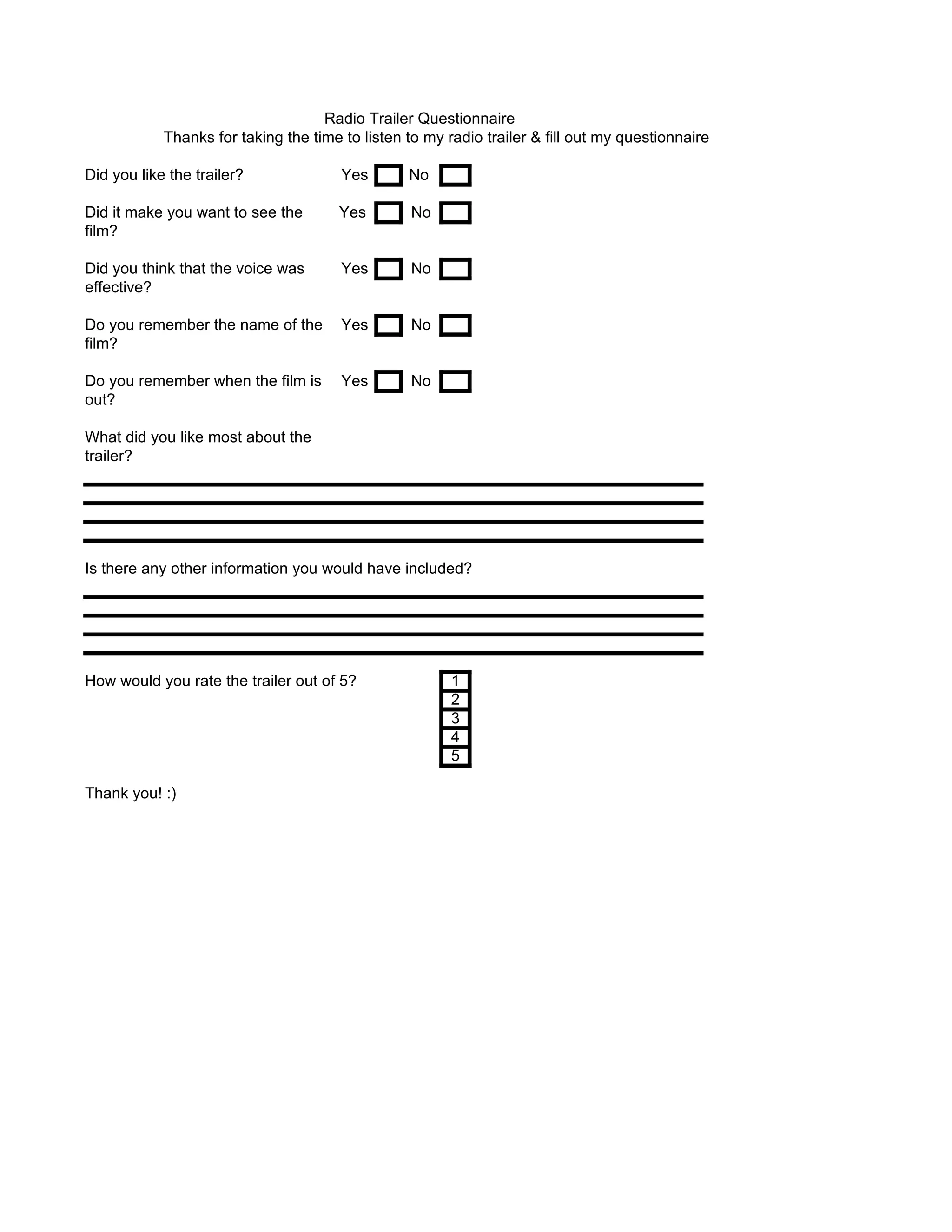 Radio Trailer Questionnaire | PDF