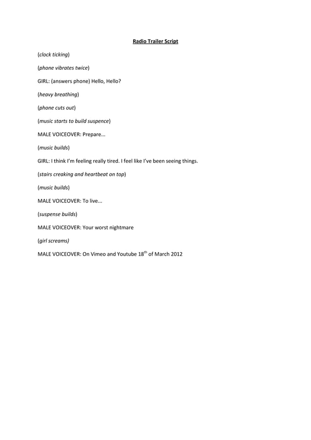 Radio trailer script | DOCX