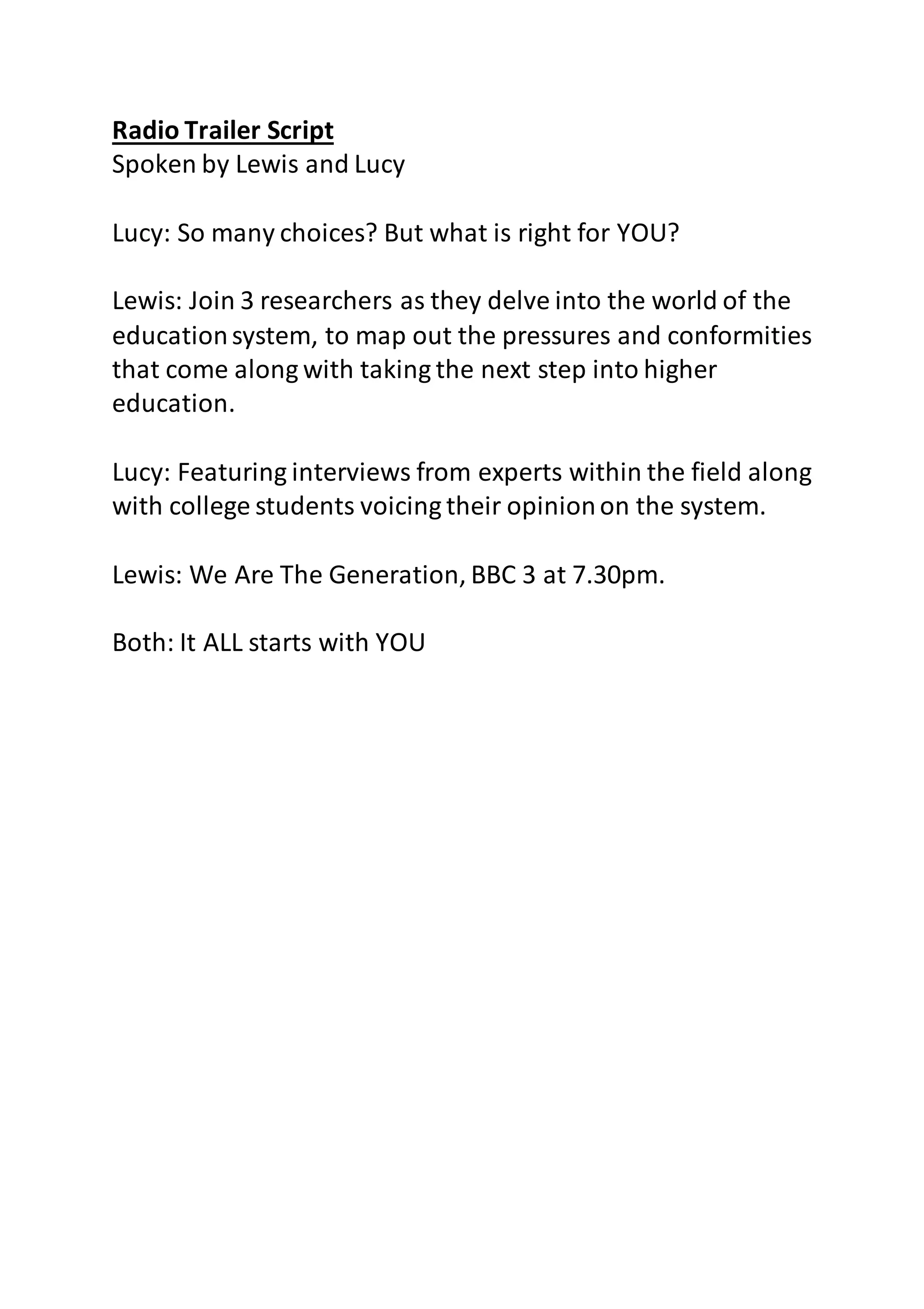 Radio trailer script | DOCX