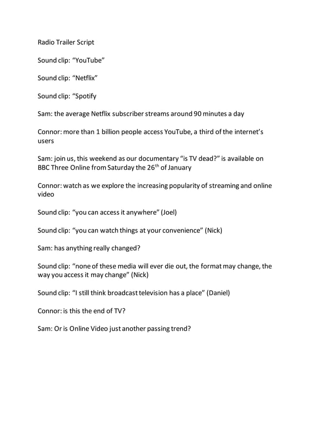 Radio trailer script | PDF