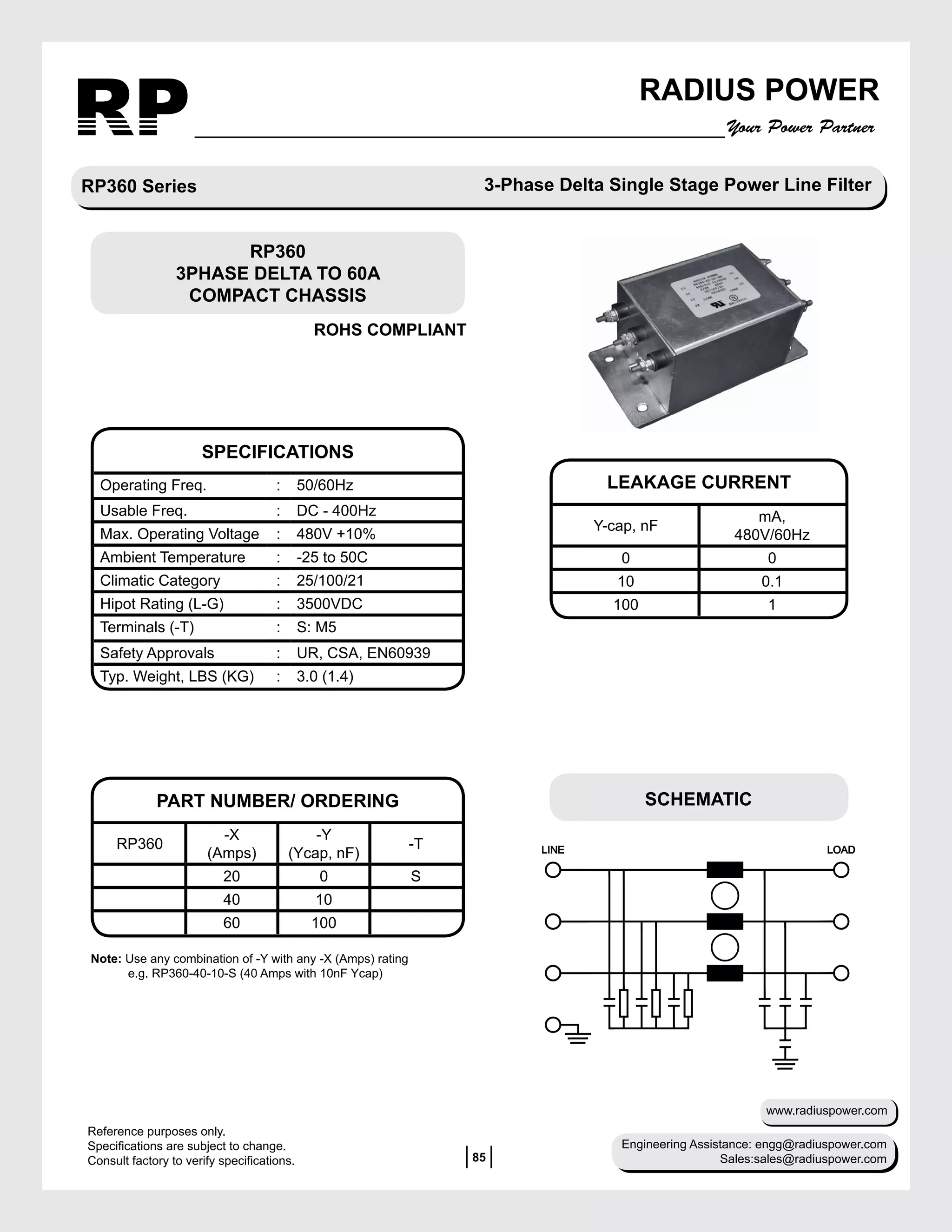 Radius Power – Three Phase EMI Filters RP360 Delta Series | PDF | Radio ...