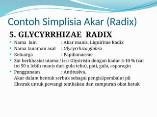 Farmakognosi kelas X Materi Simplisia Radix (Akar) | PPTX