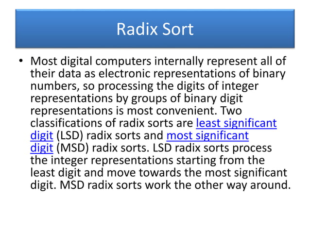 Radix sort | PPTX | Programming Languages | Computing