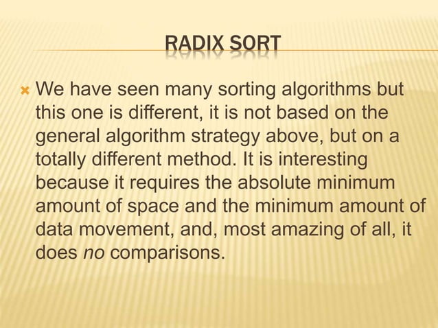 Radix sort presentation | PPTX | Computer Software and Applications | Computing