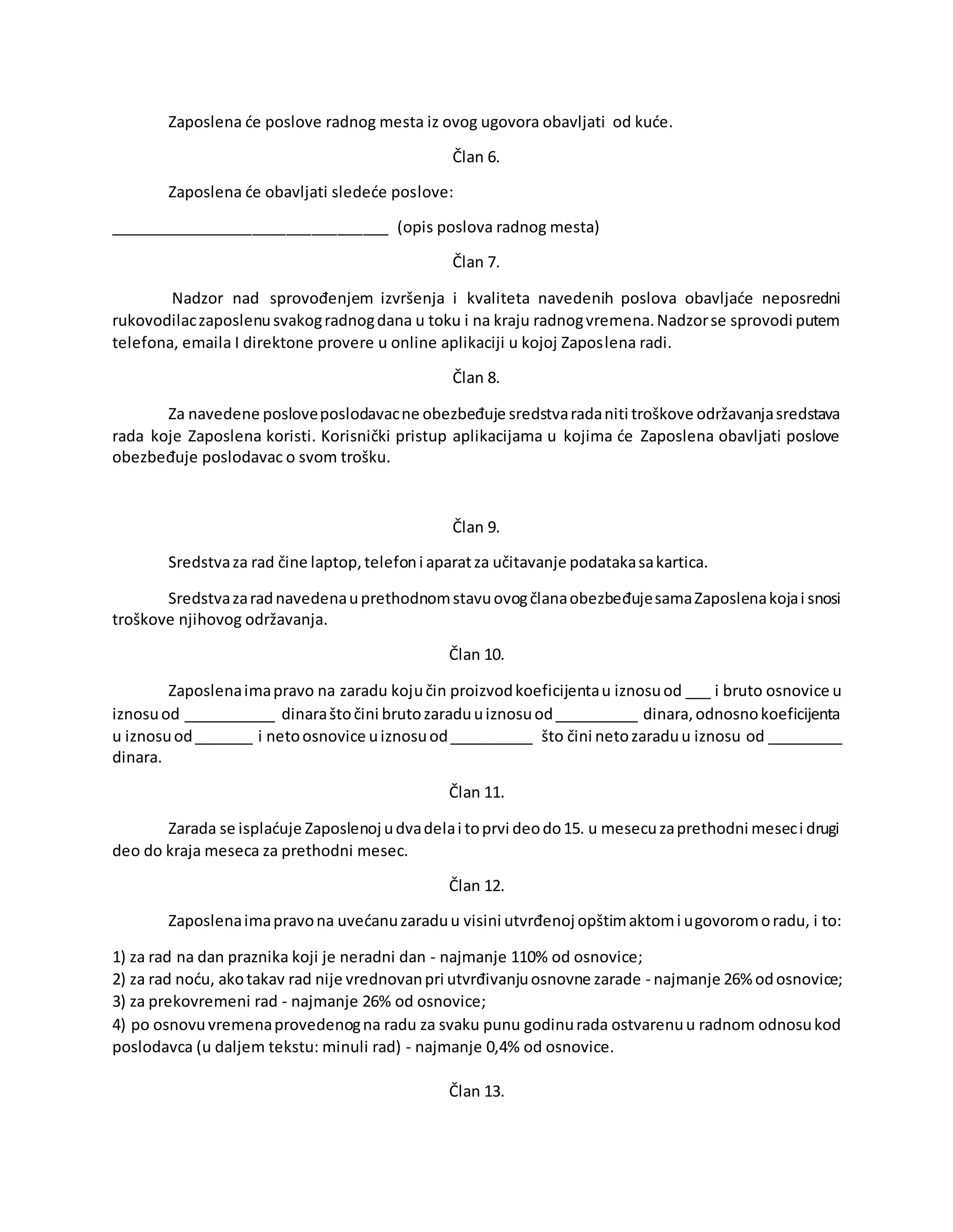 Ugovor o radu od kuće | DOCX