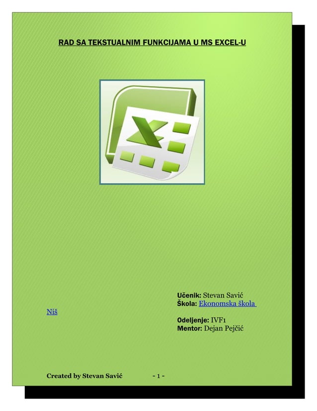 Rad sa tekstualnim funkcijama u ms excel | DOC