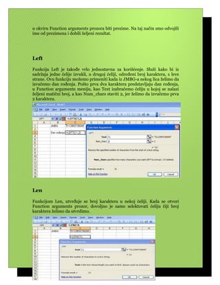 Rad sa tekstualnim funkcijama u ms excel | DOC