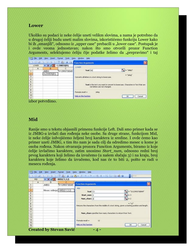 Rad sa tekstualnim funkcijama u ms excel | DOC