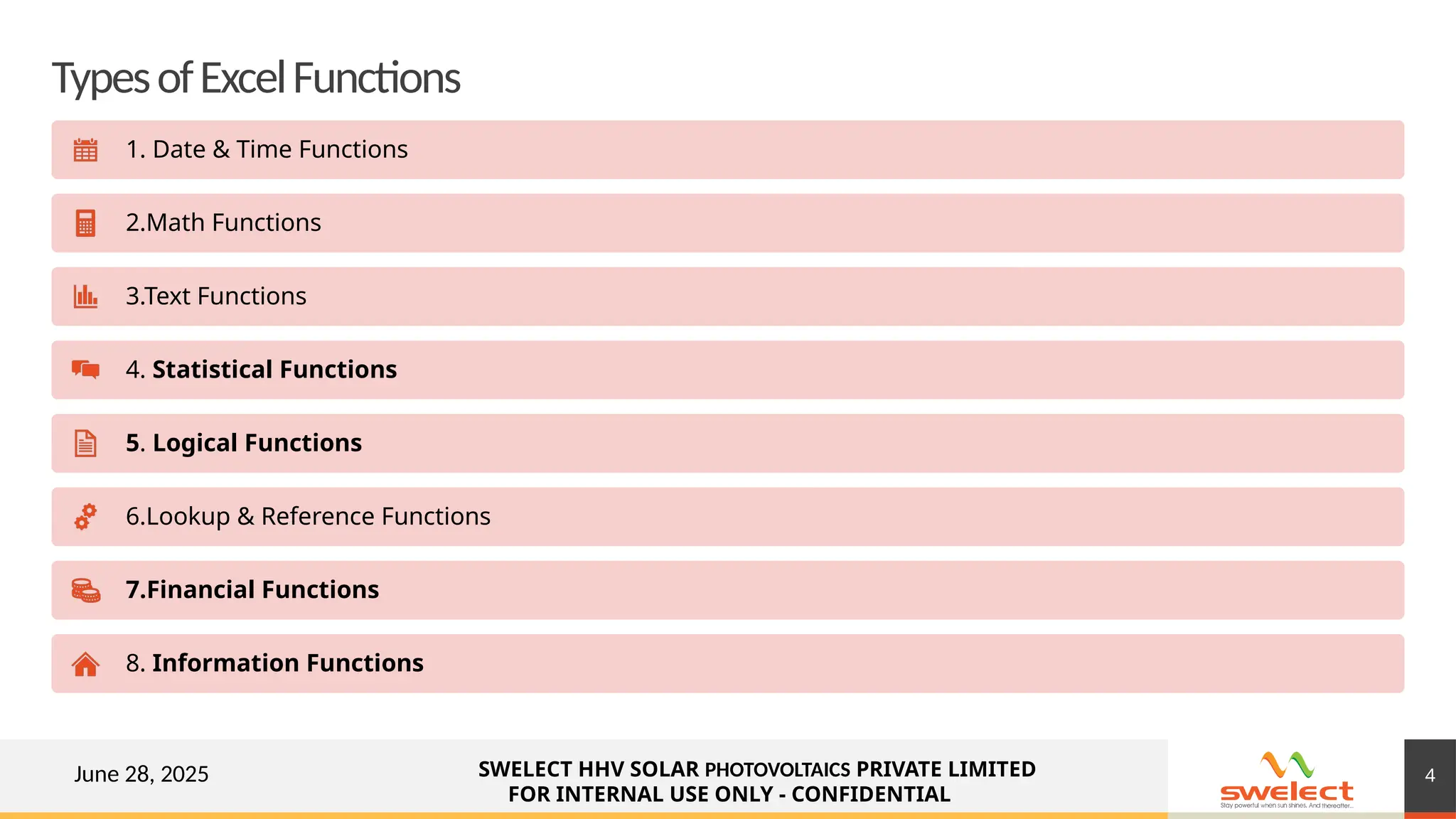 EXCEL FUNCTIONS & SHORT CUTS Types of Excel Functions | PPT