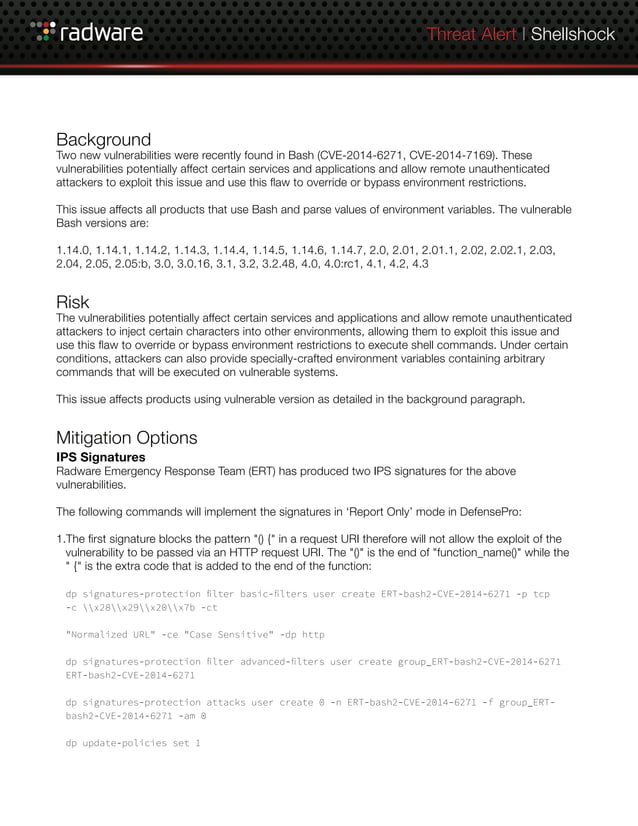 Radware ERT Threat Alert: Shellshock Bash | PDF