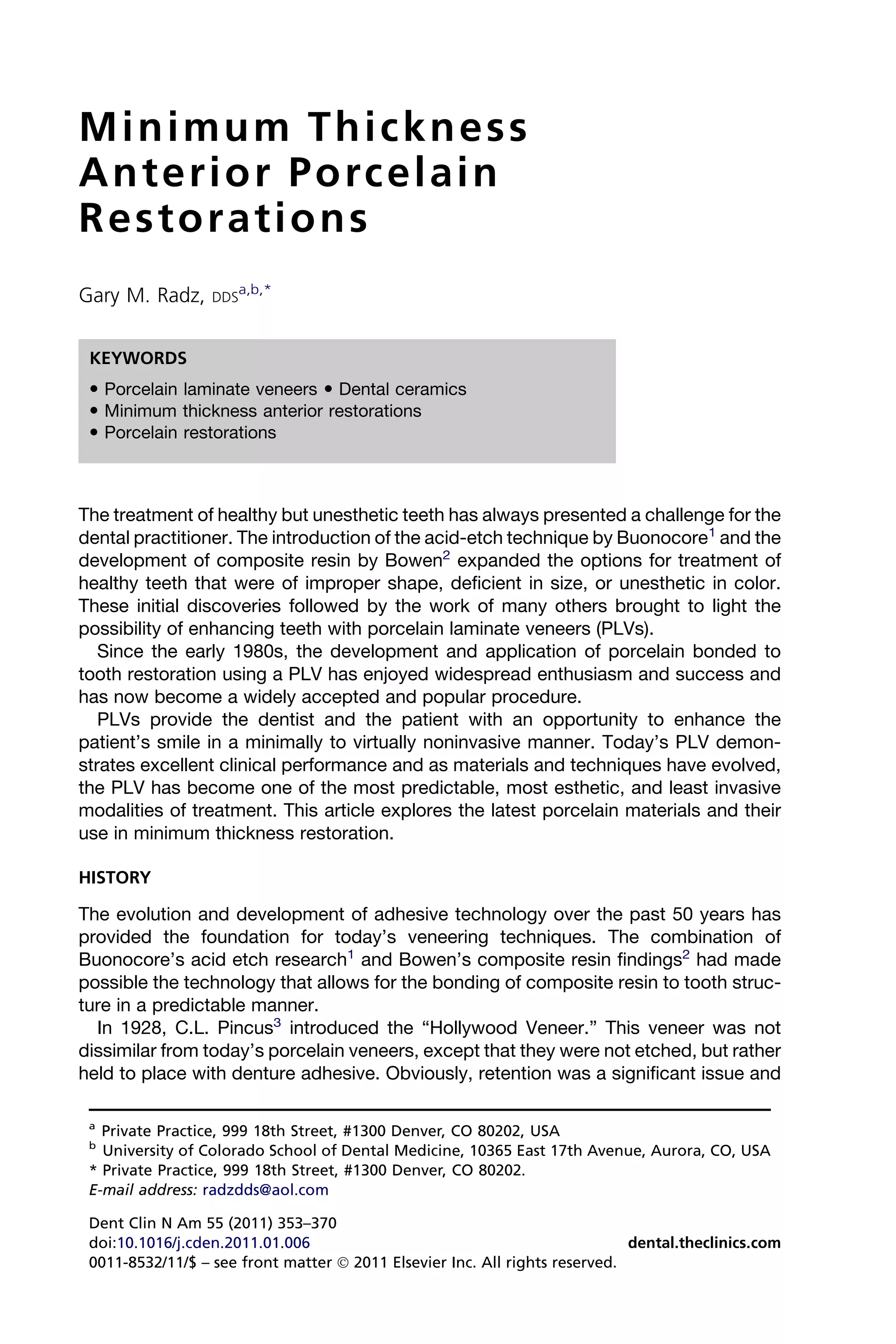 Minimum thickness Anterior Porcelain Restorations | PDF