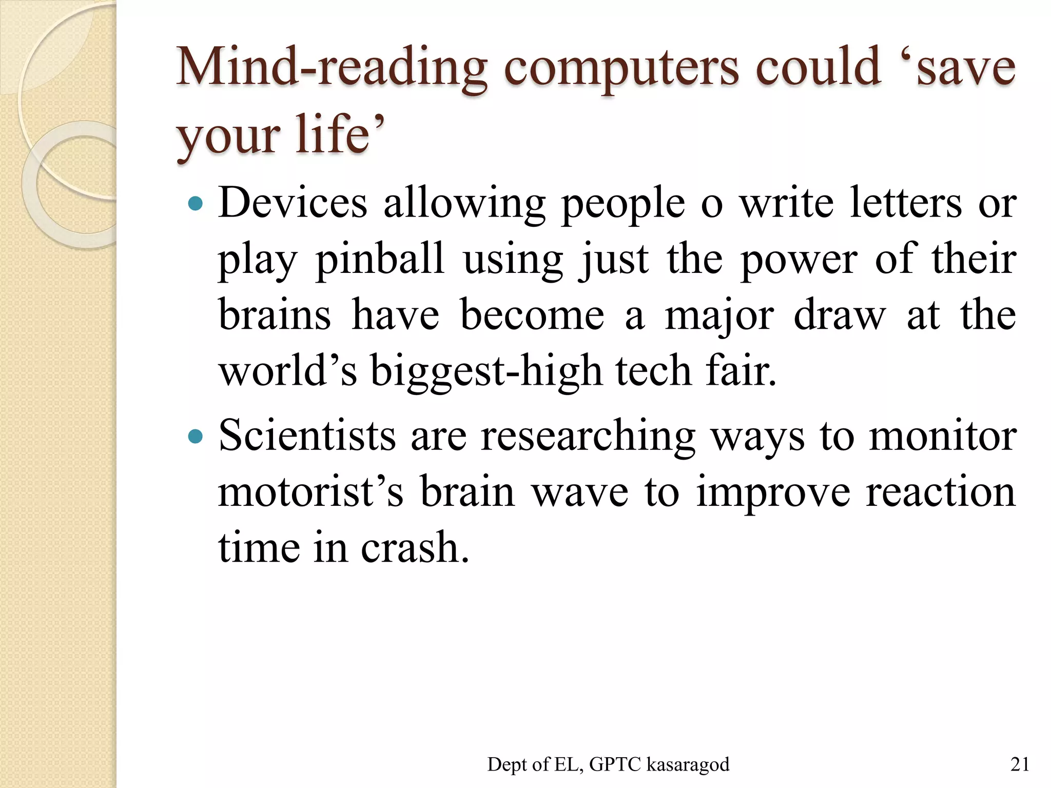 Mind reading computer | PPTX | Artificial Intelligence | Technology ...