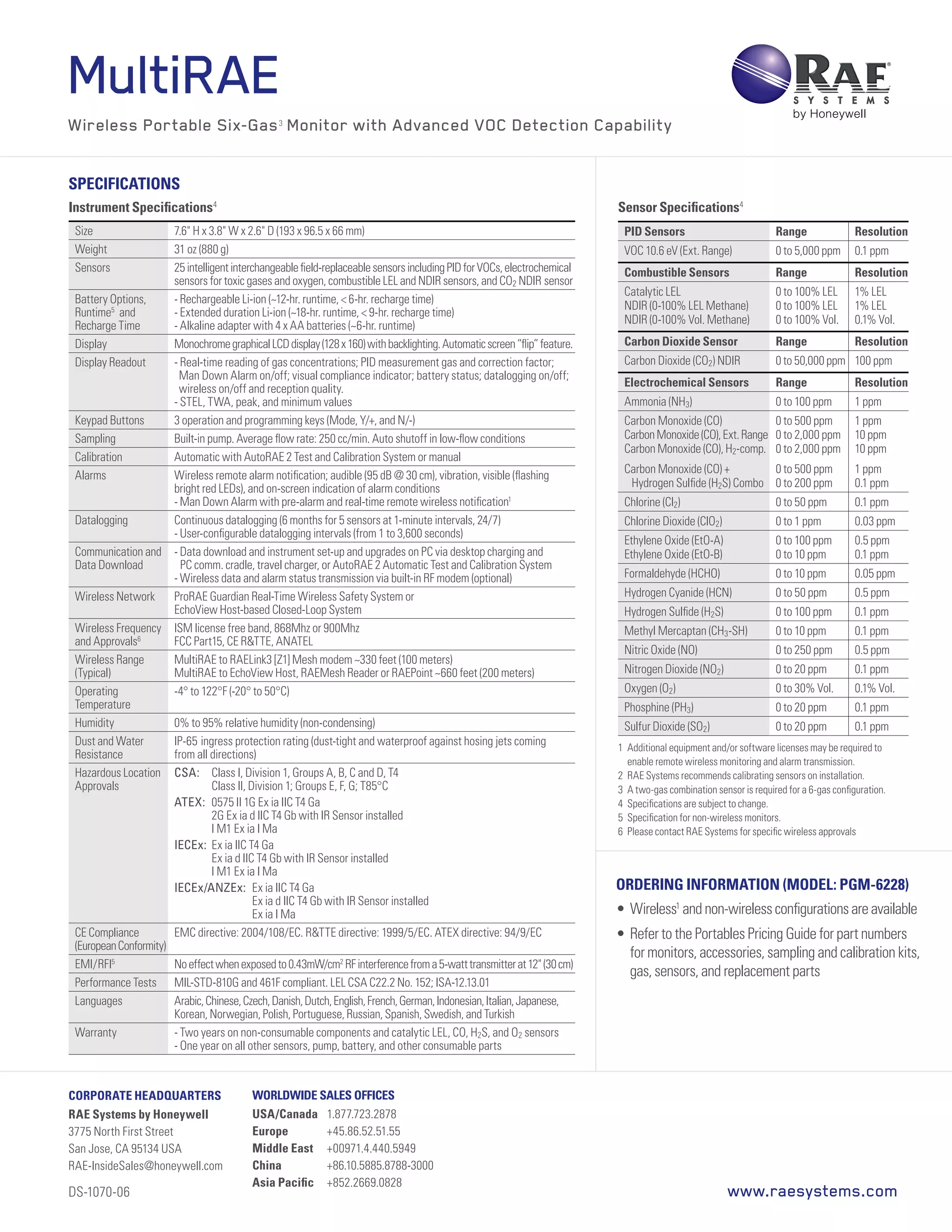 Rae Systems MultiRae Portable Gas Detectors - Brochure | PDF