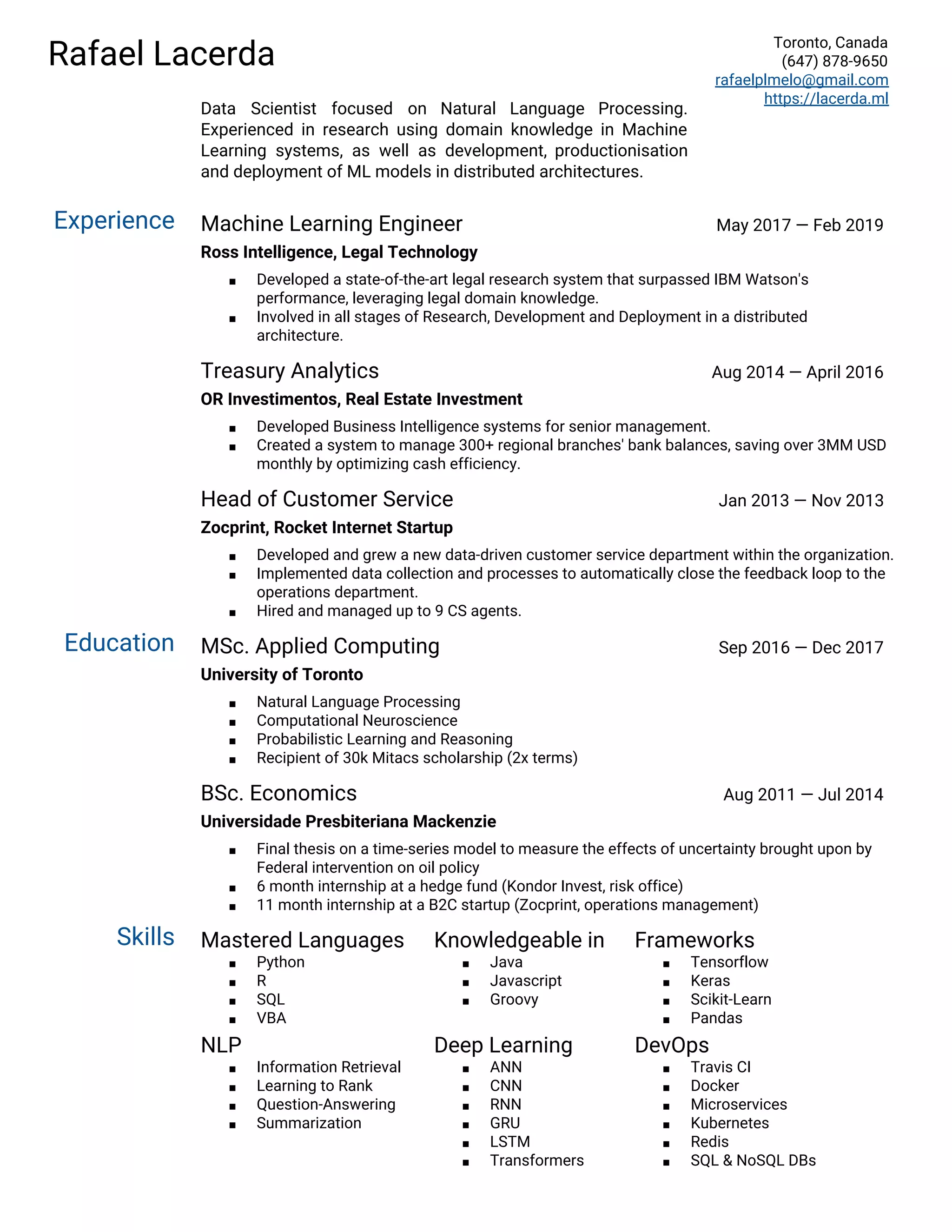 Rafael Lacerda's CV | PDF | Computing | Technology & Computing