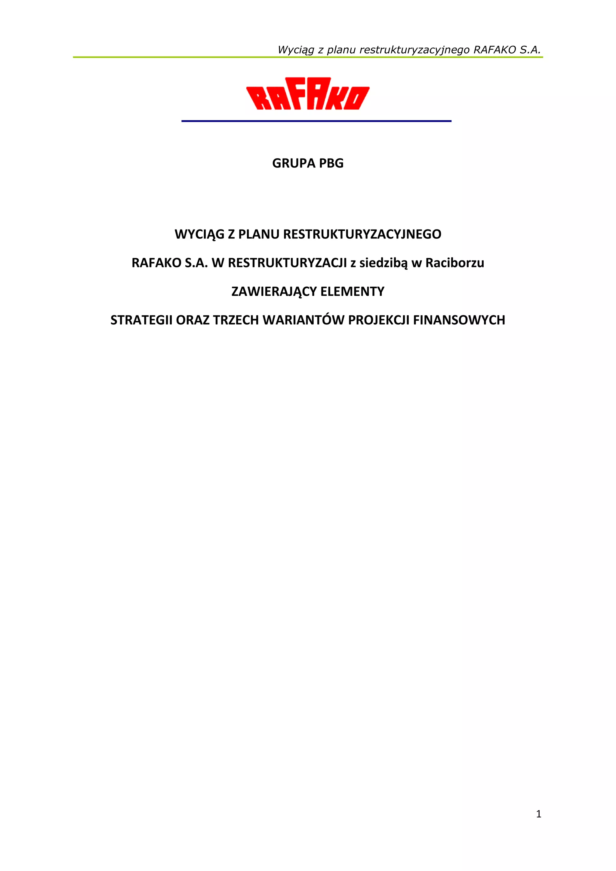 Rafako plan restrukturyzacji | PDF