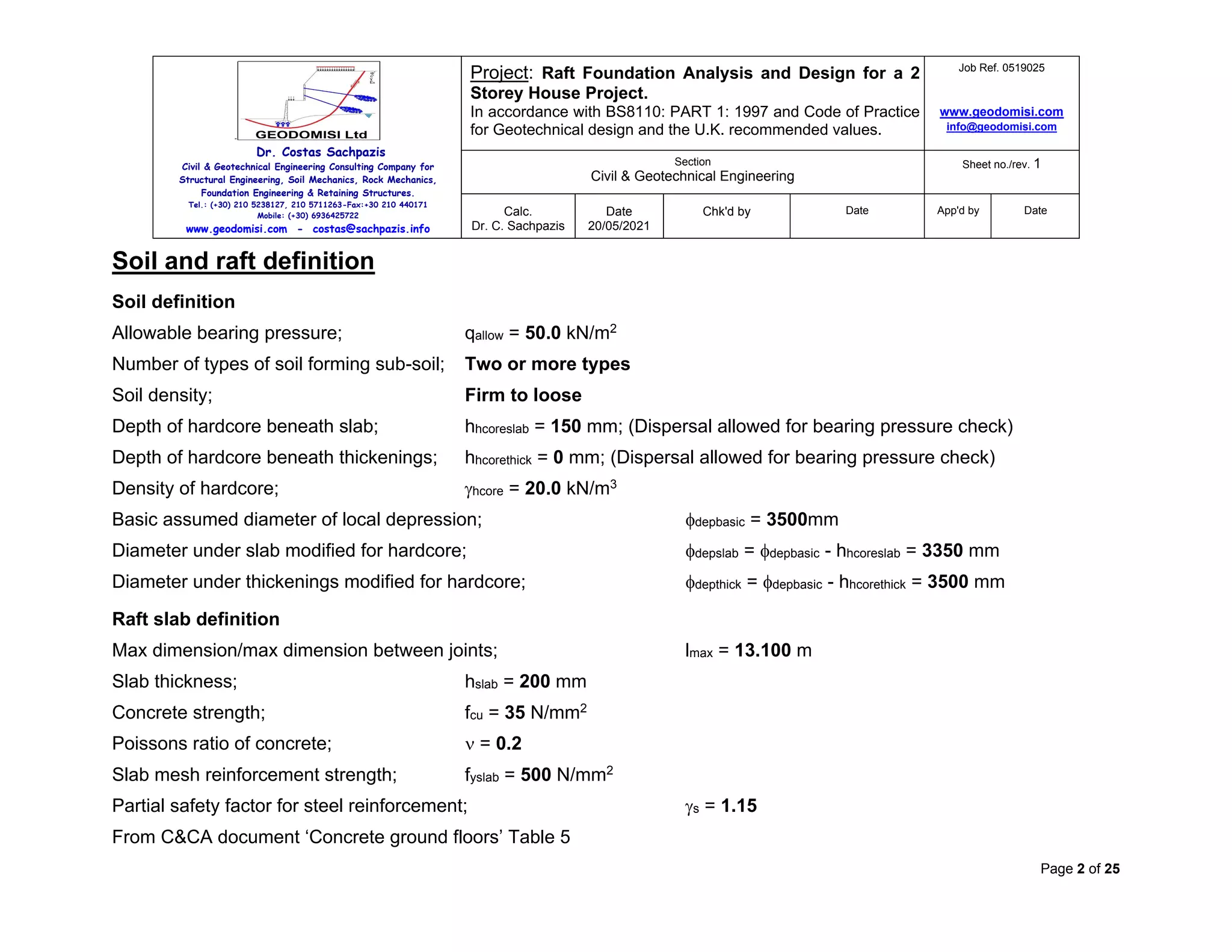 Sachpazis: Raft Foundation Analysis and Design for a two Storey House ...