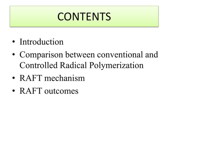 Raft polymerization | PPTX | Chemistry | Science