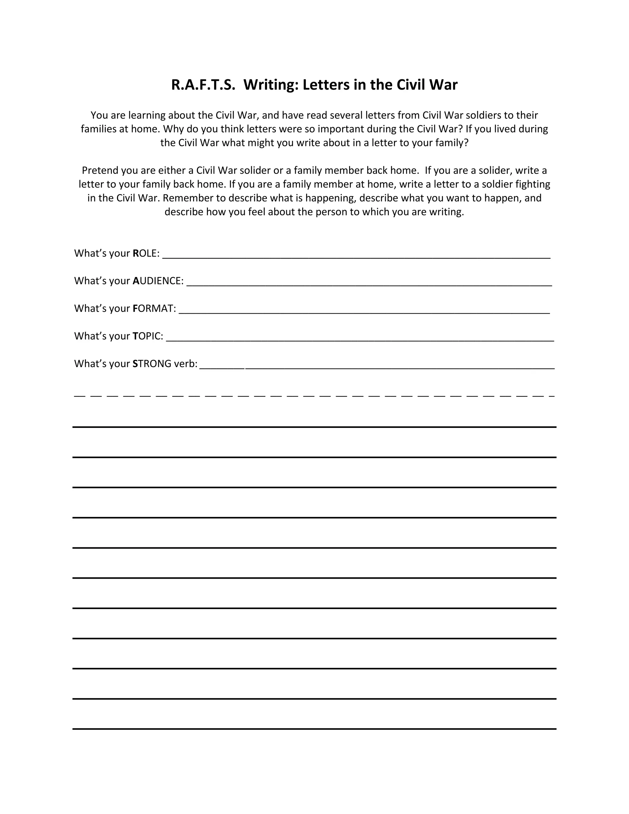 Raft writing assignment civil war letters | PDF