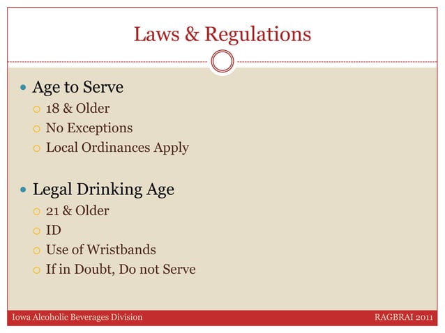 Alcohol Regulations for RAGBRAI | PPTX | Alcoholic Beverages | Food & Drink