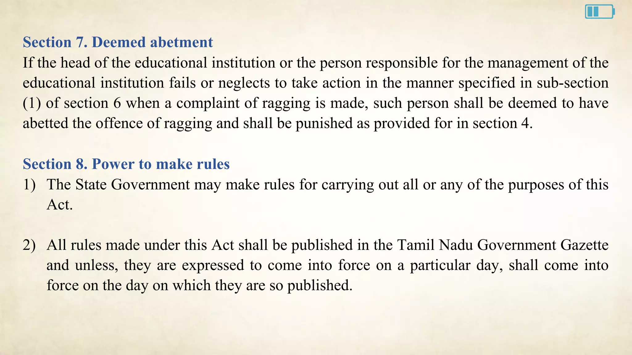 Tamil Nadu Prohibition of Ragging Act (1997) | PPTX