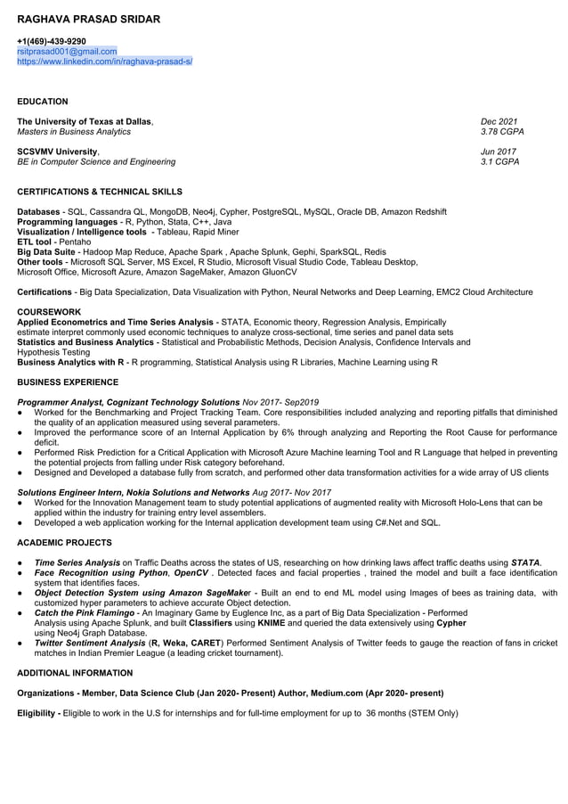 Raghava Prasad S Resume | PDF