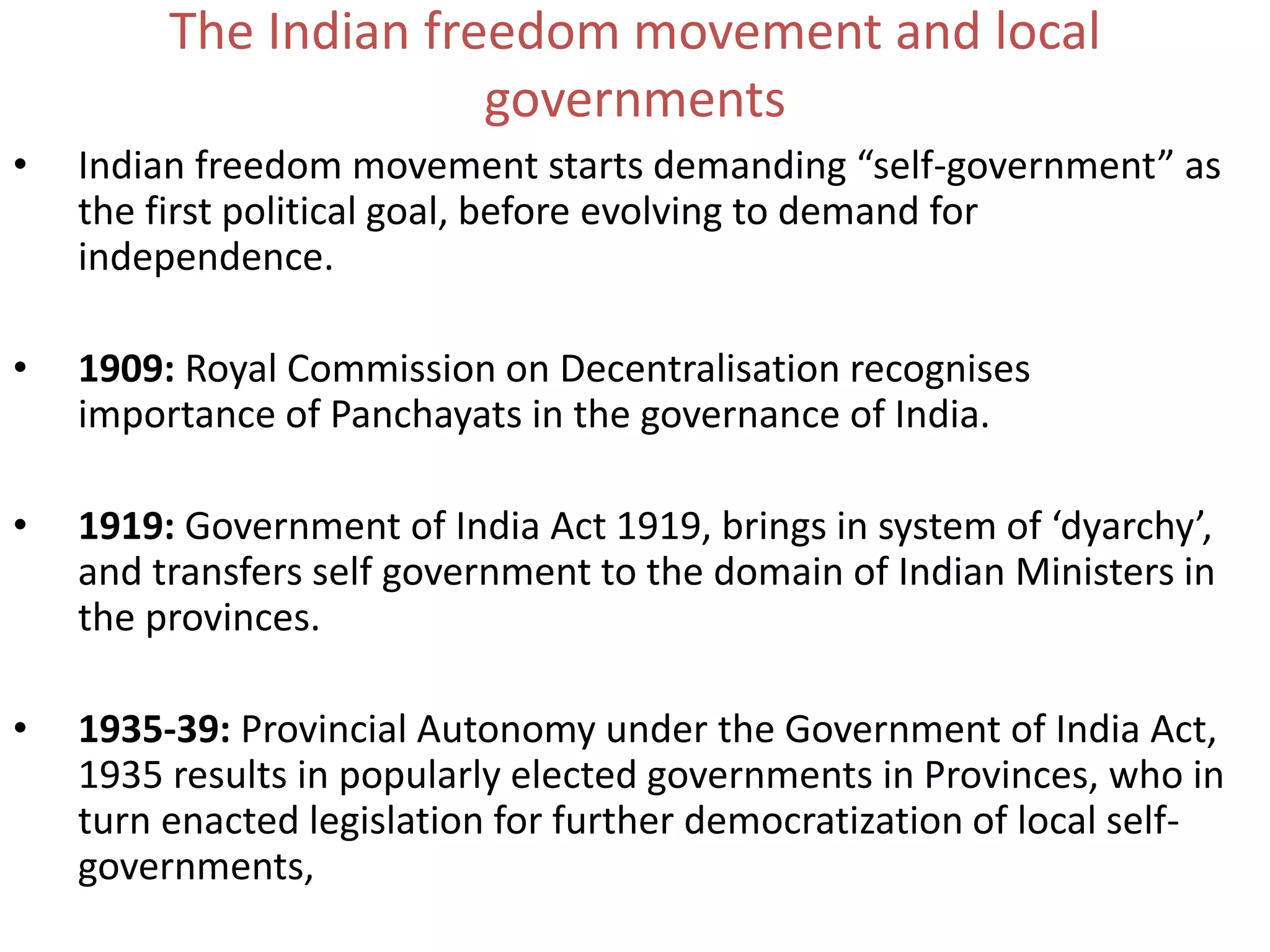 Local Governments and Decentralisation in India | PPTX