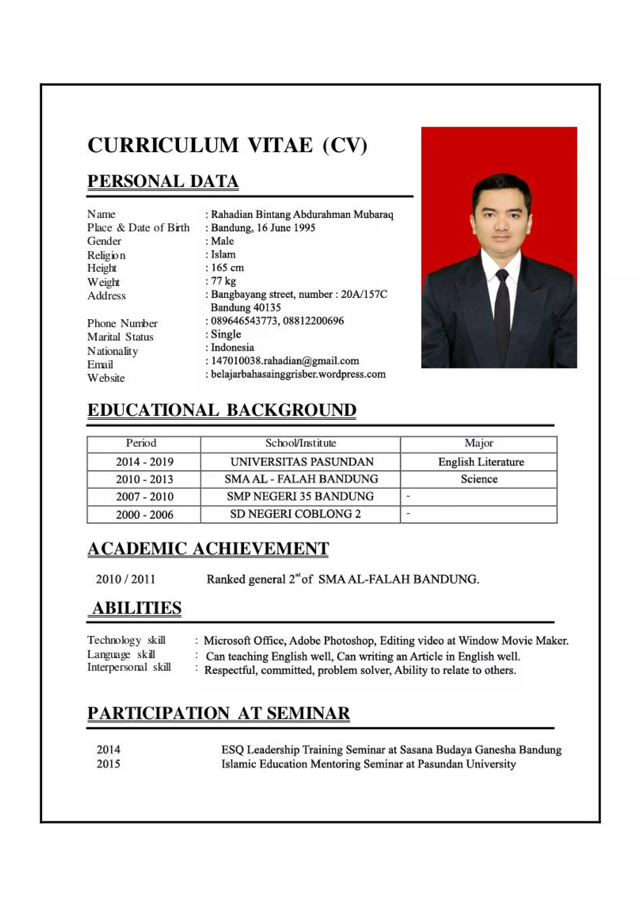 Rahadian Bintang Abdurahman Mubaraq's curriculum vitae | PDF