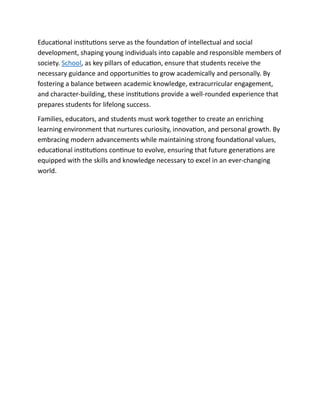 The Role of Educational Institutions in Shaping Future Generations | PDF