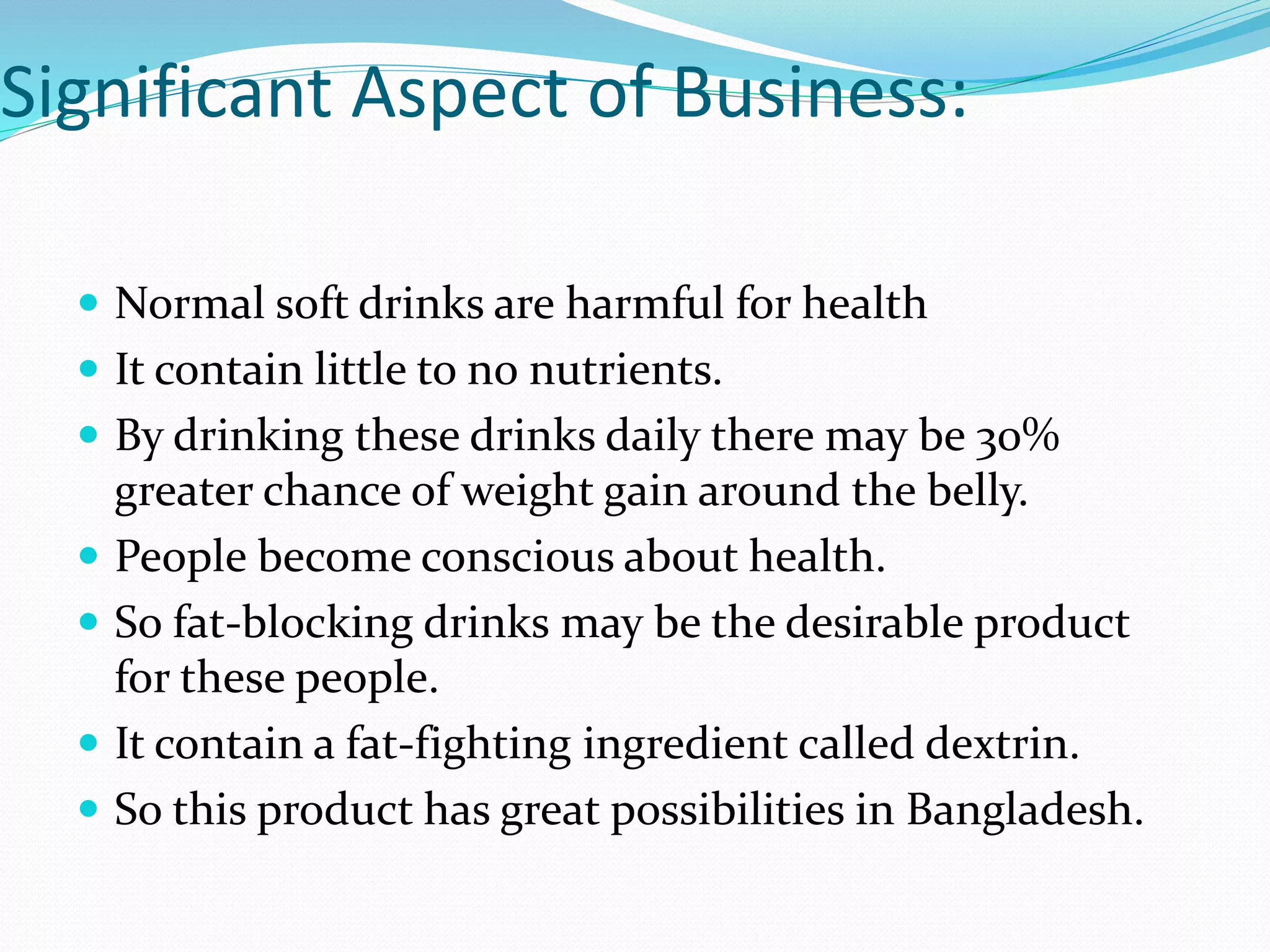 New product: Fat blocking health drinks | PPTX | Food & Drink