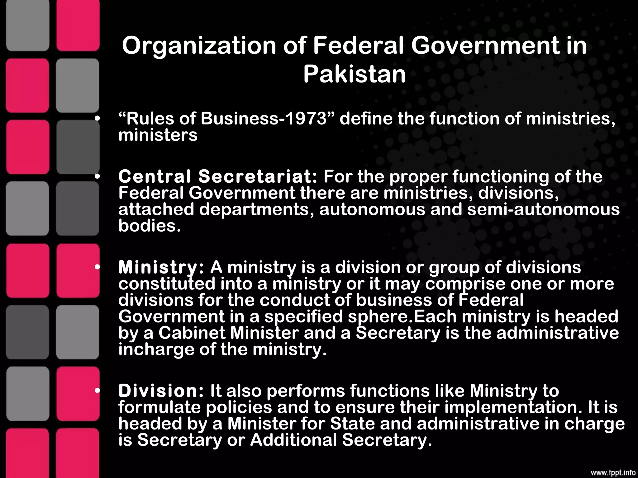 structure of federal government of pakistan | PPT