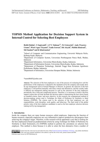 TOPSIS Method Application for Decision Support System in Internal ...