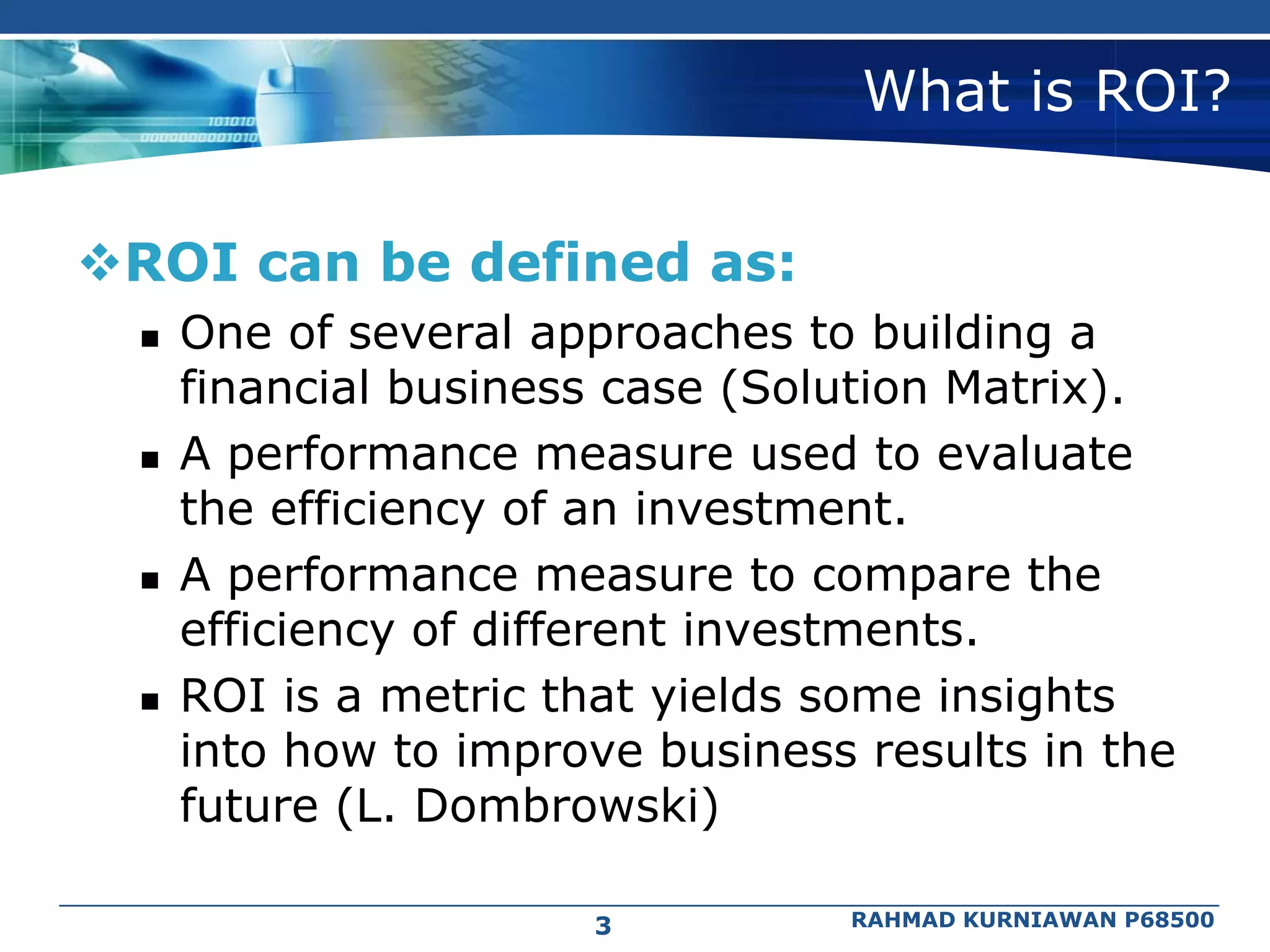 ROI, NPV and PP | PPTX